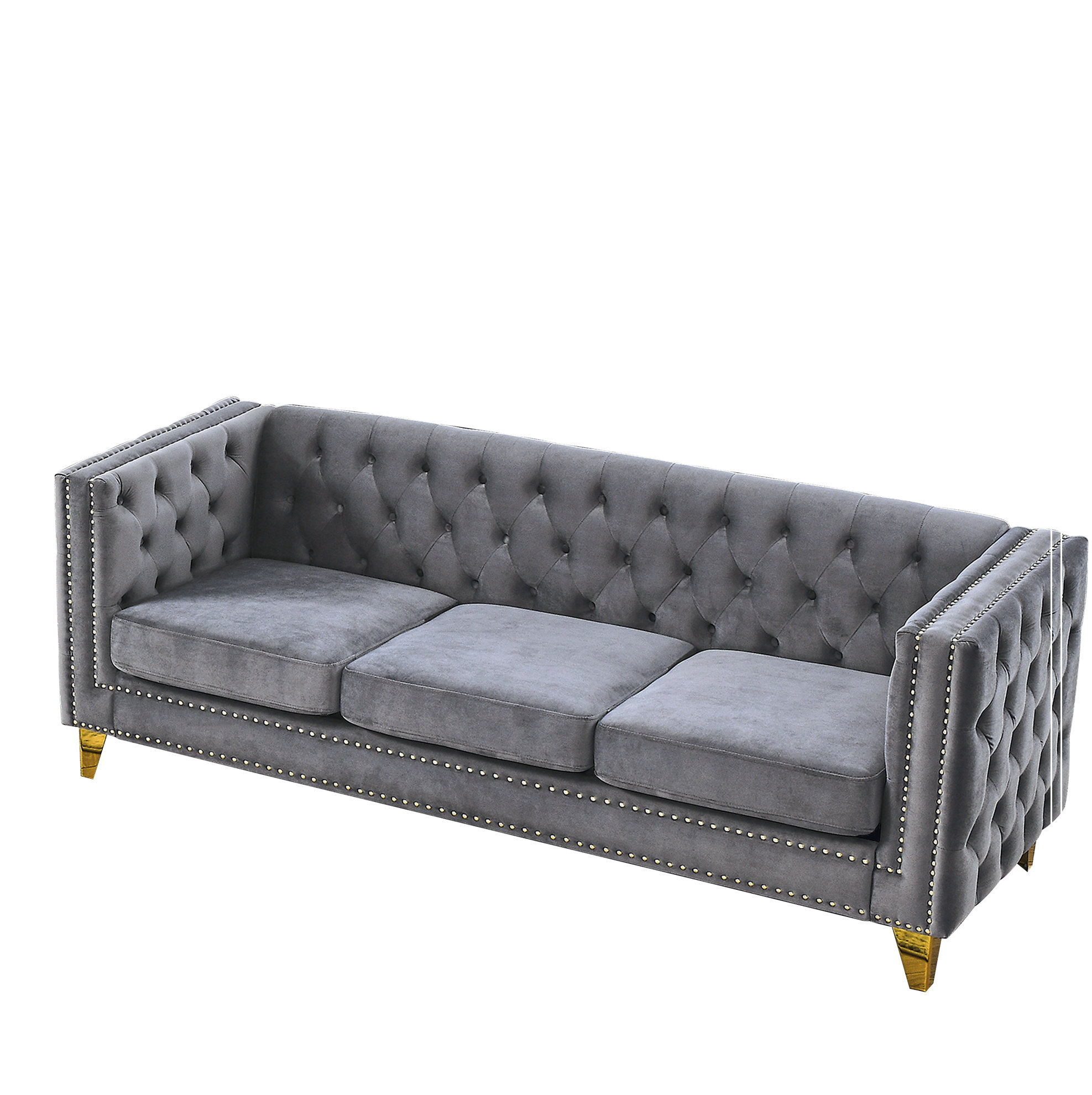 House of Hampton {Contact us for 3D modelling} Velvet Sofa for Living Room,Buttons Tufted Square ...